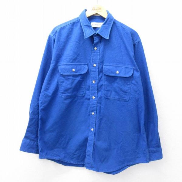 【商品番号】　shne25101600【商品名】　XL★古着 セントジョンズベイ 長袖 ヘビー フランネル シャツ メンズ 90年代 90s シャモアクロス 大きいサイズ ロング丈 コットン 青【メンズ参考サイズ】　XL【表記サイズ】　XL...