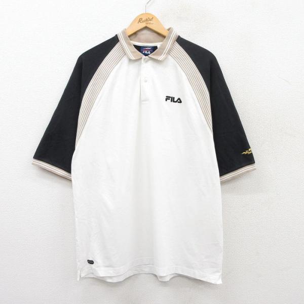 【商品番号】　shp25051666【商品名】　XL★古着 フィラ FILA 半袖 ポロ シャツ メンズ 00年代 00s ワンポイントロゴ US OPEN テニス ラグラン 白他【メンズ参考サイズ】　XL【表記サイズ】　XL【実寸サイズ】...