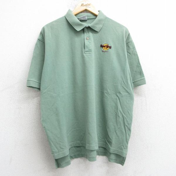 【商品番号】　shp25064124【商品名】　XL★古着 半袖 ポロ シャツ メンズ 90年代 90s ハードロックカフェ オーランド 鹿の子 大きいサイズ コットン USA製 薄緑【メンズ参考サイズ】　XL【表記サイズ】　X-LARGE...