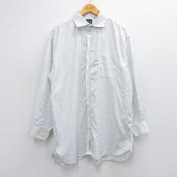 【商品番号】　shr25033340【商品名】　L★古着 JOS A BANK 長袖 シャツ メンズ コットン 白他 チェック【メンズ参考サイズ】　L【表記サイズ】　16.5【実寸サイズ】　着丈（肩から裾）79cm　着幅（脇から脇）60cm...