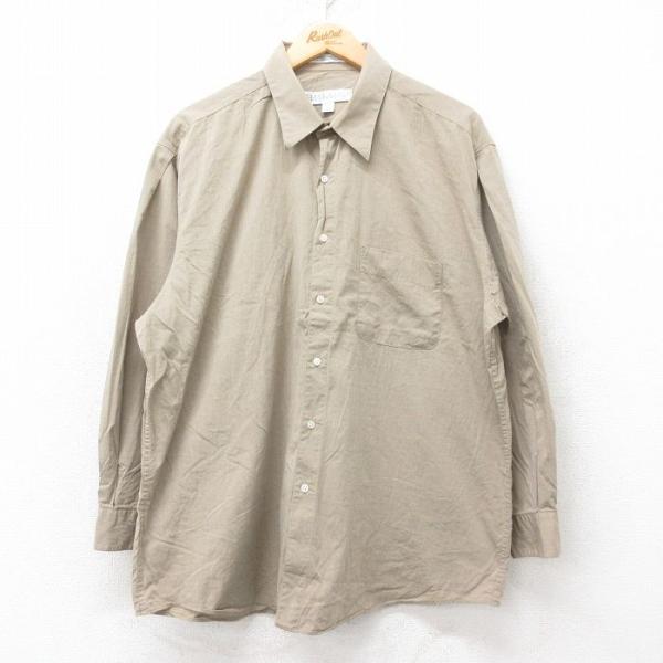 【商品番号】　shr25081990【商品名】　XL★古着 ペリーエリス 長袖 シャツ メンズ 90年代 90s コットン 茶系【メンズ参考サイズ】　XL【表記サイズ】　17、32、33【実寸サイズ】　着丈（肩から裾）77cm　着幅（脇から...