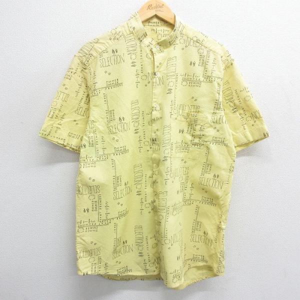 【商品番号】　shrs24032120【商品名】　M★古着 半袖 シャツ メンズ 00年代 00s SELECTION 魚 スタンドカラー 黄他【メンズ参考サイズ】　M【表記サイズ】　なし【実寸サイズ】　着丈（肩から裾）77cm　着幅（脇か...