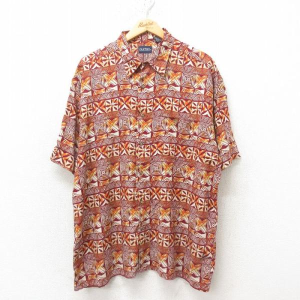 【商品番号】　shrs25052198【商品名】　XL★古着 ピューリタン 半袖 シャツ メンズ 00年代 00s レーヨン エンジ【メンズ参考サイズ】　XL【表記サイズ】　XL【実寸サイズ】　着丈（肩から裾）75cm　着幅（脇から脇）63...