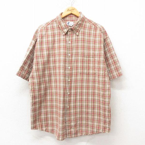 【商品番号】　shrs25052251【商品名】　XL★古着 アリゾナジーンズ 半袖 シャツ メンズ 00年代 00s 大きいサイズ コットン ボタンダウン ベージュ チェック【メンズ参考サイズ】　XL【表記サイズ】　XL【実寸サイズ】　着...