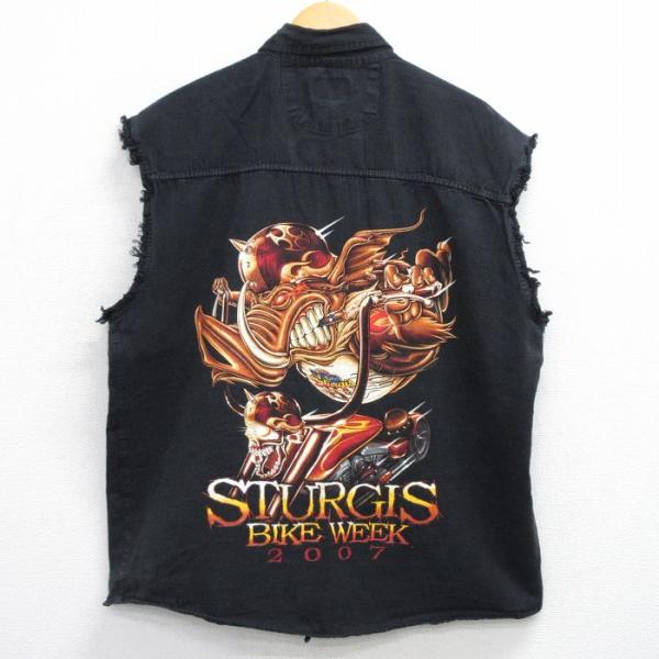 【商品番号】　shrs25072697【商品名】　XL★古着 ノースリーブ シャツ メンズ 00年代 00s スタージス 大きいサイズ コットン ボタンダウン 黒【spe】【メンズ参考サイズ】　XL【表記サイズ】　2XL【実寸サイズ】　着丈...