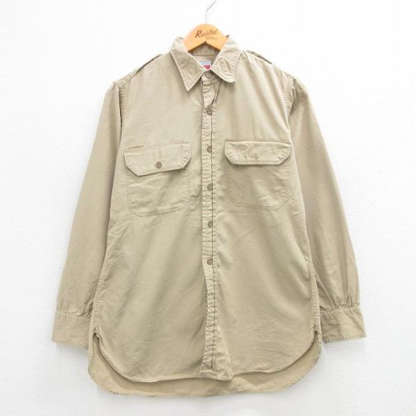 【商品番号】　shwk24040492【商品名】　M★古着 エルベコ Elbeco 長袖 ビンテージ シャツ メンズ 50年代 50ｓ マチ付き コットン ベージュ【spe】【メンズ参考サイズ】　M【表記サイズ】　なし【実寸サイズ】　着丈（...