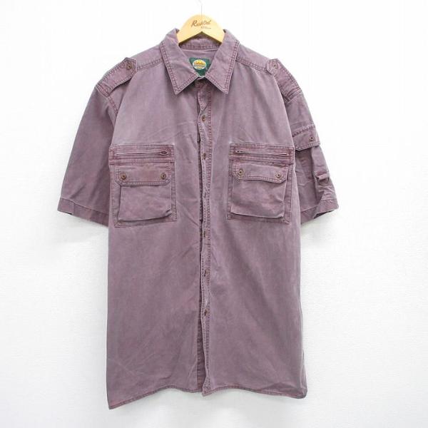 【商品番号】　shwks25062032【商品名】　XL★古着 カベラス 半袖 ワーク シャツ メンズ 00年代 00s 大きいサイズ ロング丈 コットン 紫【spe】【メンズ参考サイズ】　XL【表記サイズ】　2XL【実寸サイズ】　着丈（肩...