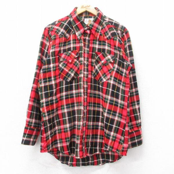 【商品番号】　shwn25092432【商品名】　L★古着 ロックマウント ROCK MOUNT 長袖 ウエスタン シャツ メンズ 80年代 80s ロング丈 USA製 赤他 チェック【spe】【メンズ参考サイズ】　L【表記サイズ】　15....