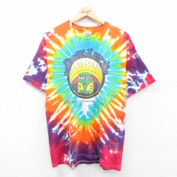 【商品番号】　sksf25062711【商品名】　L★古着 ヘインズ 半袖 ビンテージ Tシャツ メンズ 00年代 00s バス Loose Lucys コットン クルーネック オレンジ他 タイダイ【メンズ参考サイズ】　L【表記サイズ】　A...