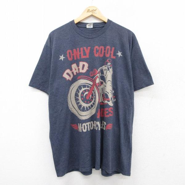 【商品番号】　sksf25070433【商品名】　XL★古着 半袖 Tシャツ メンズ MORTORCYCLE 大きいサイズ クルーネック 紺 霜降り【メンズ参考サイズ】　XL【表記サイズ】　2XL【実寸サイズ】　着丈（肩から裾）76cm　着...