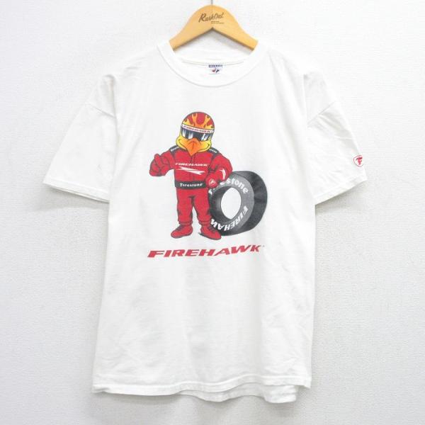 【商品番号】　sksf25070455【商品名】　XL★古着 ジャージーズ 半袖 ビンテージ Tシャツ メンズ 00年代 00s FIREHAWK コットン クルーネック 白【メンズ参考サイズ】　XL【表記サイズ】　XL【実寸サイズ】　着丈...