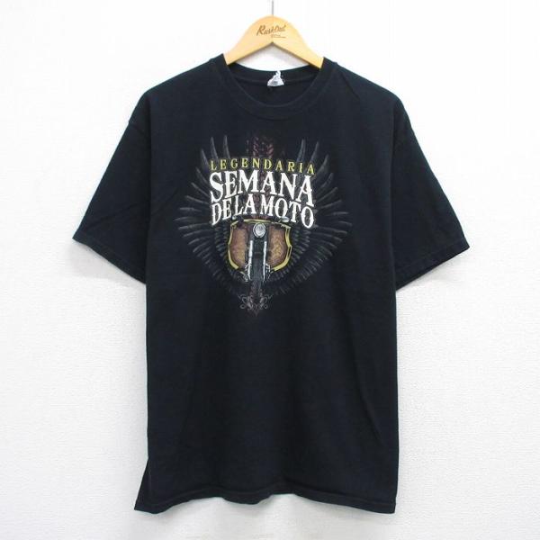 【商品番号】　sksf25070460【商品名】　XL★古着 半袖 Tシャツ メンズ SEMANA バイク コットン クルーネック 黒【メンズ参考サイズ】　XL【表記サイズ】　XL【実寸サイズ】　着丈（肩から裾）74cm　着幅（脇から脇）5...
