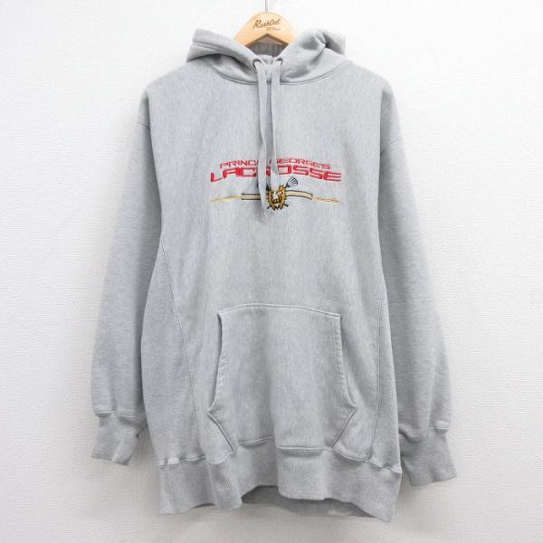 【商品番号】　swr24022371【商品名】　XL★古着 長袖 スウェット パーカー メンズ ラクロス 刺繍 大きいサイズ グレー 霜降り【spe】【メンズ参考サイズ】　XL【表記サイズ】　XL【実寸サイズ】　着丈（肩から裾）78cm　着...