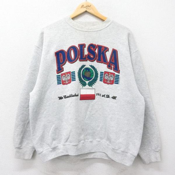 【商品番号】　swr24075119【商品名】　XL★古着 オニータ ONEITA 長袖 スウェット メンズ 90年代 90s POLSKA クルーネック 薄グレー 霜降り【メンズ参考サイズ】　XL【表記サイズ】　XL【実寸サイズ】　着丈（...