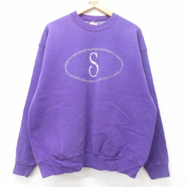 【商品番号】　swr25080805【商品名】　XL★古着 フルーツオブザルーム 長袖 スウェット メンズ 90年代 90s SOUTHWEST クルーネック USA製 紫【メンズ参考サイズ】　XL【表記サイズ】　XL【実寸サイズ】　着丈（...