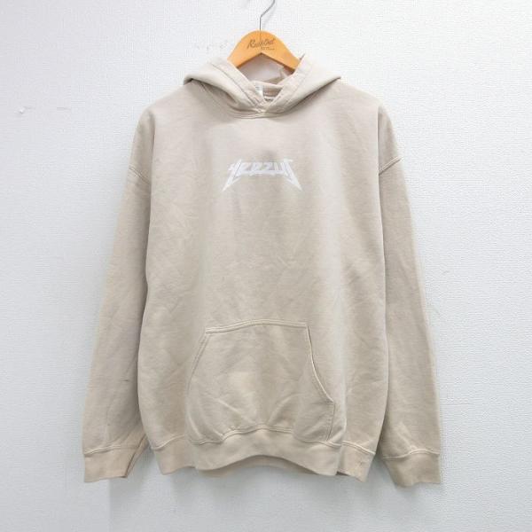 【商品番号】　swr25081702【商品名】　L★古着 長袖 スウェット パーカー メンズ 00年代 00s yeezus ベージュ【メンズ参考サイズ】　L【表記サイズ】　L【実寸サイズ】　着丈（肩から裾）66cm　着幅（脇から脇）59c...