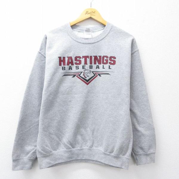 【商品番号】　swr25081821【商品名】　L★古着 長袖 スウェット メンズ 00年代 00s HASTINGS バスケットボール クルーネック グレー 霜降り【メンズ参考サイズ】　L【表記サイズ】　M【実寸サイズ】　着丈（肩から裾）...