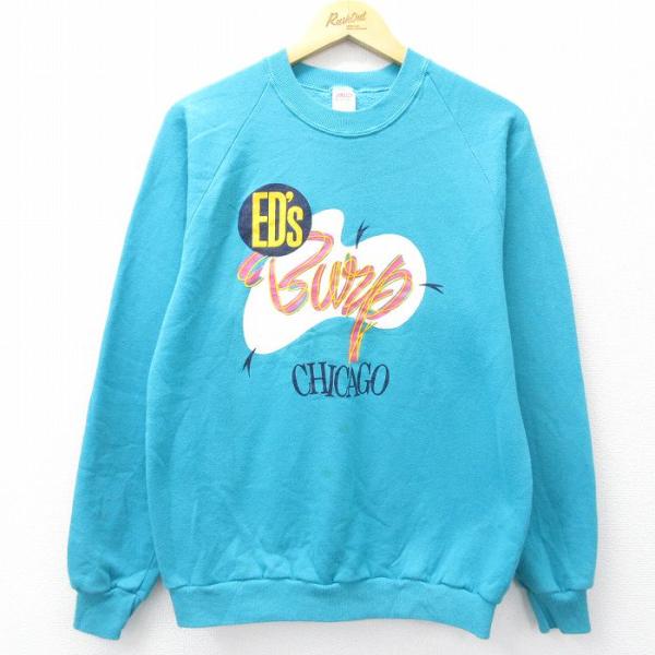 【商品番号】　swr25081937【商品名】　M★古着 ジャージーズ 長袖 スウェット メンズ 80年代 80s EDS Burp ラグラン クルーネック USA製 青緑【メンズ参考サイズ】　M【表記サイズ】　L 42-44【実寸サイズ】...