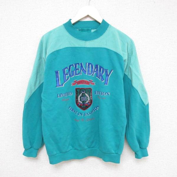 【商品番号】　swr53120772【商品名】　M★古着 IOU 長袖 スウェット メンズ 90年代 90s LEGENDARY 刺繍 モックネック ハイネック 緑【メンズ参考サイズ】　M【表記サイズ】　なし【実寸サイズ】　着丈（肩から裾）...