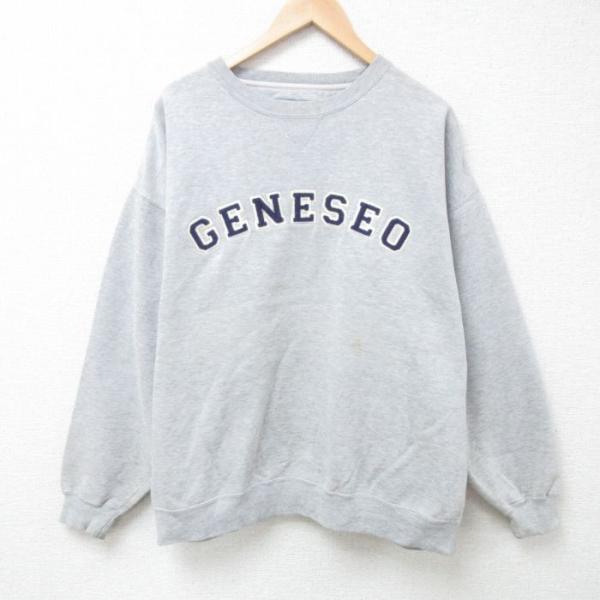 【商品番号】　swr54040728【商品名】　XL★古着 長袖 スウェット メンズ 00年代 00s GENESEO 大きいサイズ クルーネック グレー 霜降り【メンズ参考サイズ】　XL【表記サイズ】　L【実寸サイズ】　着丈（肩から裾）6...