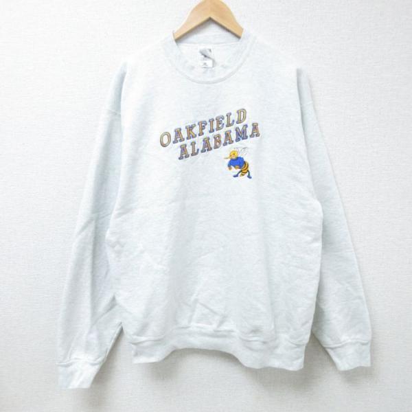 【商品番号】　swr54100705【商品名】　XL★古着 フルーツオブザルーム 長袖 スウェット メンズ 90年代 90s OAKFIELD ALABAMA ハチ 刺繍 クルーネック USA製 薄グレー 霜降り【メンズ参考サイズ】　XL【...