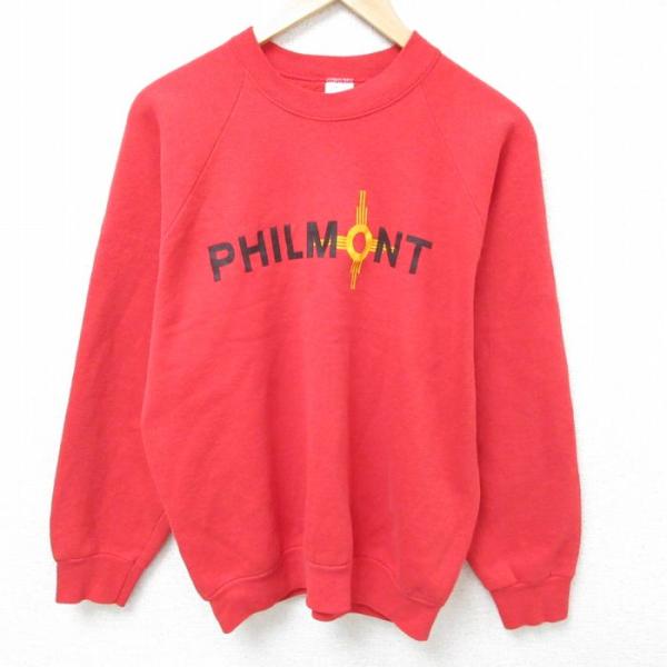 【商品番号】　swr55010729【商品名】　M★古着 フルーツオブザルーム 長袖 スウェット メンズ 90年代 90s PHILMONT ラグラン クルーネック USA製 赤【メンズ参考サイズ】　M【表記サイズ】　L【実寸サイズ】　着丈...