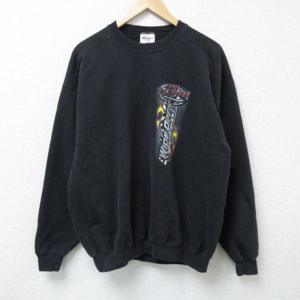 【商品番号】　swr55030001【商品名】　XL★古着 ジャージーズ 長袖 スウェット メンズ WIDE OPEN クルーネック 黒【メンズ参考サイズ】　XL【表記サイズ】　XL【実寸サイズ】　着丈（肩から裾）66cm　着幅（脇から脇）...