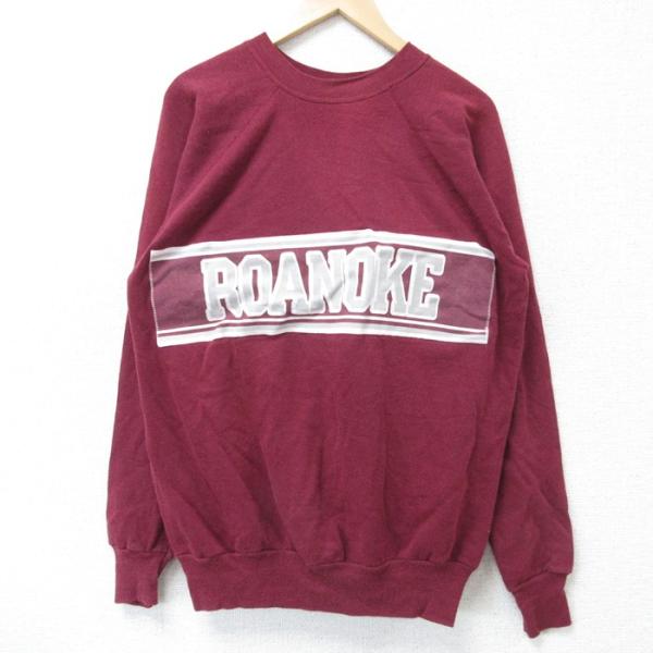 【商品番号】　swr55030450【商品名】　L★古着 長袖 スウェット メンズ 80年代 80s ROANOKE ラグラン クルーネック USA製 エンジ【メンズ参考サイズ】　L【表記サイズ】　XL【実寸サイズ】　着丈（肩から裾）70c...