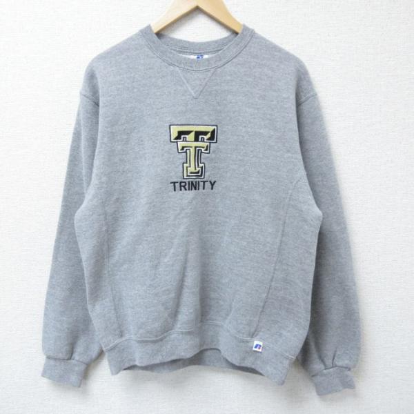 【商品番号】　swr55030522【商品名】　M★古着 ラッセル 長袖 スウェット メンズ 00年代 00s TRINITY 刺繍 クルーネック グレー 霜降り【メンズ参考サイズ】　M【表記サイズ】　M【実寸サイズ】　着丈（肩から裾）64...