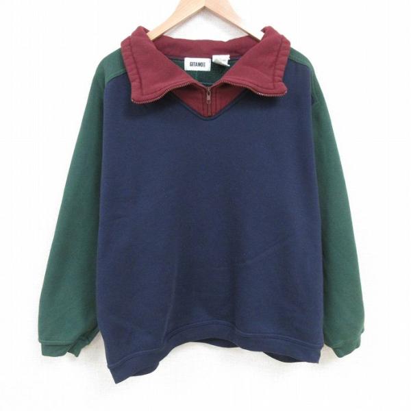 【商品番号】　swr55030782【商品名】　XL★古着 ギタノ GITANO 長袖 ハーフジップ スウェット メンズ 90年代 90s 無地 マルチカラー 大きいサイズ ラグラン 紺他【spe】【メンズ参考サイズ】　XL【表記サイズ】　...