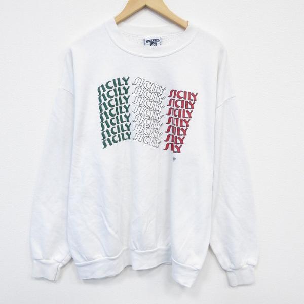 【商品番号】　swr55090260【商品名】　XL★古着 リー Lee 長袖 スウェット メンズ 90年代 90s SICILY クルーネック 白【メンズ参考サイズ】　XL【表記サイズ】　XL【実寸サイズ】　着丈（肩から裾）68cm　着幅...