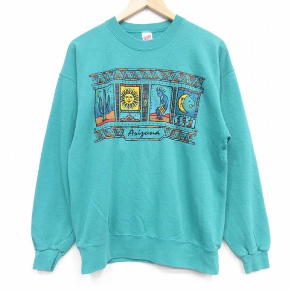 【表記サイズ】　L【実寸サイズ】　着丈（肩から裾）66cm　着幅（脇から脇）54cm　肩幅56cm　肩袖丈（肩から袖先）55cm　脇袖丈（脇から袖先）56cm【素材】　コットン50%、ポリエステル50%【程度】　A【コンディション】　全体良...