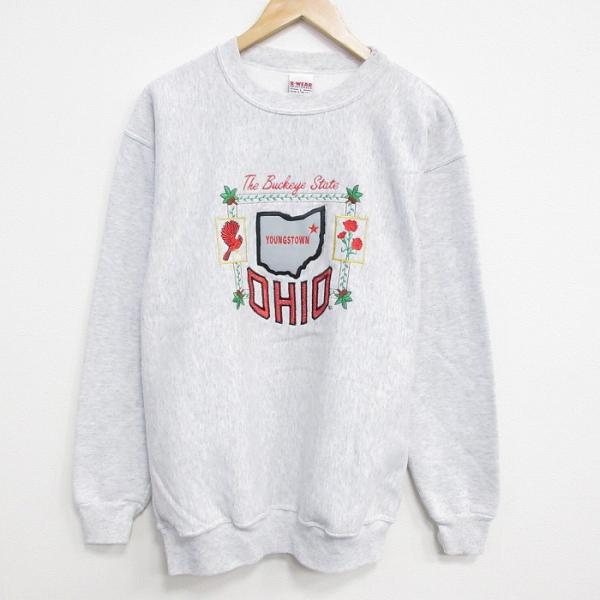 【表記サイズ】　L【実寸サイズ】　着丈（肩から裾）68cm　着幅（脇から脇）53cm　肩幅53cm　肩袖丈（肩から袖先）56cm　脇袖丈（脇から袖先）53cm【素材】　コットン50%、ポリエステル50%【程度】　B【コンディション】　汚れ【...