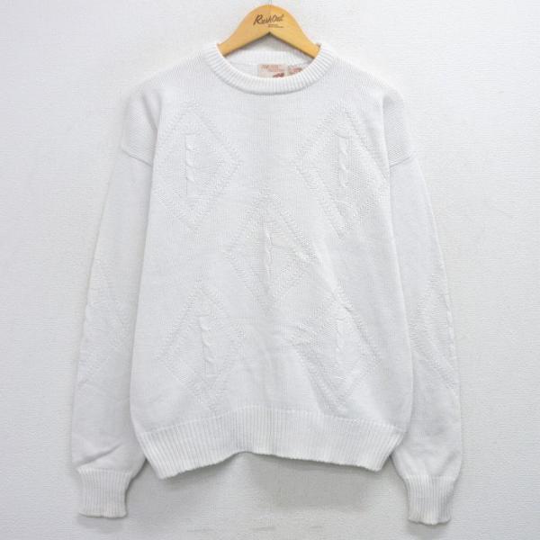 【商品番号】　swtr25101217【商品名】　L★古着 ザフォックスコレクション THE FOX COLLECTION 長袖 セーター メンズ 90年代 90s コットン クルーネック USA製 白【メンズ参考サイズ】　L【表記サイズ】...