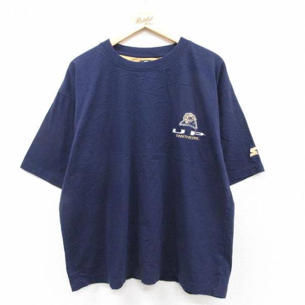 【商品番号】　ts25075210【商品名】　XL★古着 スターター 半袖 Tシャツ メンズ UP PANTHERS 大きいサイズ コットン クルーネック 紺【メンズ参考サイズ】　XL【表記サイズ】　XL【実寸サイズ】　着丈（肩から裾）68...