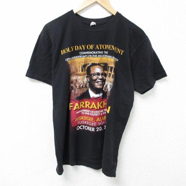 【商品番号】　ts55040402【商品名】　XL★古着 半袖 Tシャツ メンズ FARRAKHAN クルーネック 黒【メンズ参考サイズ】　XL【表記サイズ】　L【実寸サイズ】　着丈（肩から裾）69cm　着幅（脇から脇）58cm　肩幅46c...