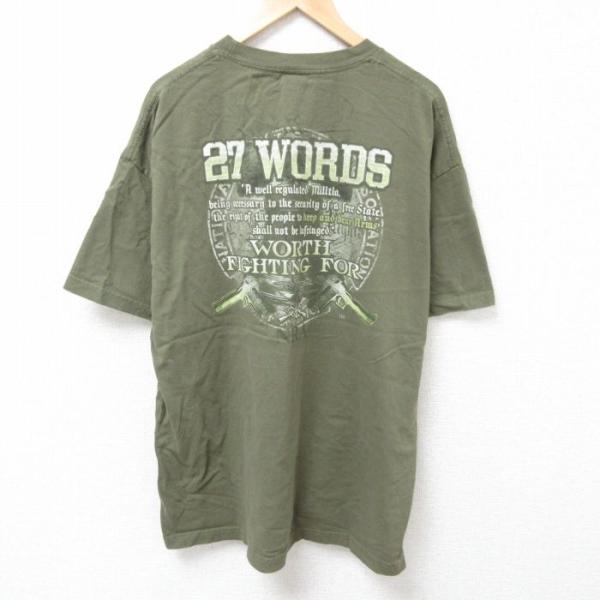 【商品番号】　ts55060032【商品名】　XL★古着 半袖 Tシャツ メンズ 27 WORDS 大きいサイズ コットン クルーネック 濃緑【メンズ参考サイズ】　XL【表記サイズ】　2XL【実寸サイズ】　着丈（肩から裾）76cm　着幅（脇...