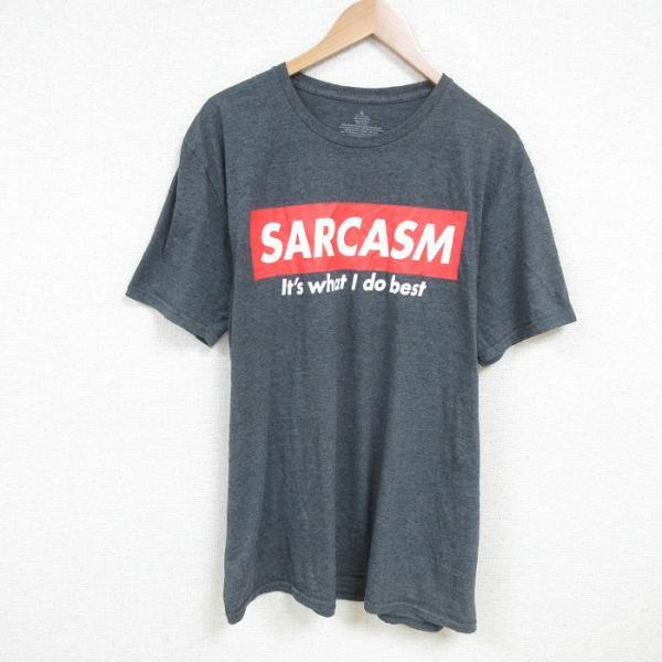 【商品番号】　ts55060499【商品名】　XL★古着 半袖 Tシャツ メンズ SARCASM クルーネック 濃グレー【メンズ参考サイズ】　XL【表記サイズ】　XL【実寸サイズ】　着丈（肩から裾）74cm　着幅（脇から脇）59cm　肩幅5...