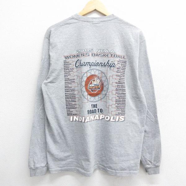 【商品番号】　tsb24071002【商品名】　XL★古着 長袖 ビンテージ Tシャツ メンズ 00年代 00s NCAA バスケットボール クルーネック グレー 霜降り【メンズ参考サイズ】　XL【表記サイズ】　L【実寸サイズ】　着丈（肩か...