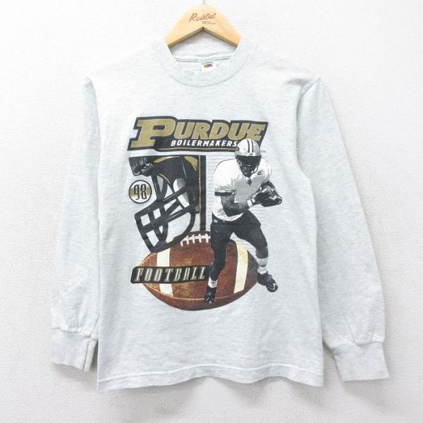 【商品番号】　tsb24074158【商品名】　S★古着 フルーツオブザルーム 長袖 ビンテージ Tシャツ メンズ 90年代 90s PURDUE フットボール クルーネック 薄グレー 霜降り【メンズ参考サイズ】　S【表記サイズ】　S【実寸...