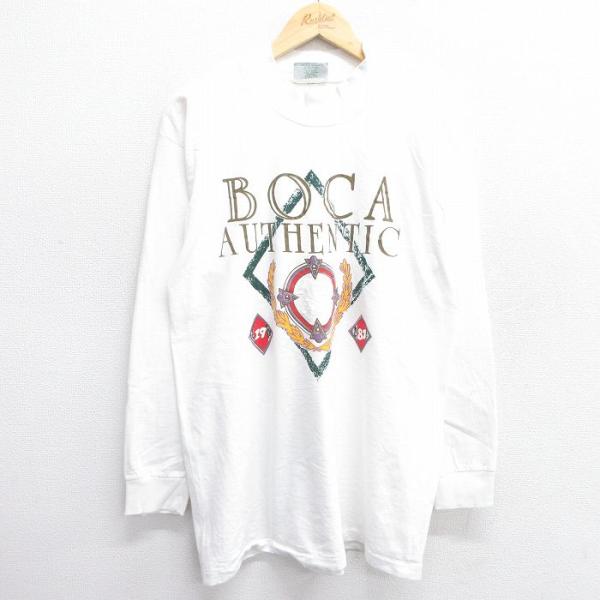 【商品番号】　tsb25040469【商品名】　L★古着 長袖 ビンテージ Tシャツ メンズ 80年代 80s BOCA コットン モックネック ハイネック カナダ製 白【メンズ参考サイズ】　L【表記サイズ】　なし【実寸サイズ】　着丈（肩か...