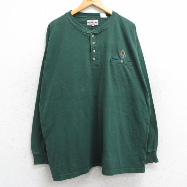 【商品番号】　tsb25051161【商品名】　XL★古着 長袖 ビンテージ Tシャツ メンズ 90年代 90s COWBOY CODE 大きいサイズ ヘンリーネック 緑【メンズ参考サイズ】　XL【表記サイズ】　XXL【実寸サイズ】　着丈（...