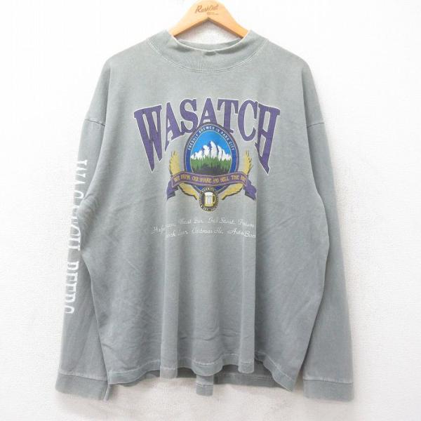 【商品番号】　tsb25060586【商品名】　XL★古着 長袖 ビンテージ Tシャツ メンズ 90年代 90s WASATCH ビール 大きいサイズ コットン クルーネック USA製 緑【メンズ参考サイズ】　XL【表記サイズ】　XL【実寸...
