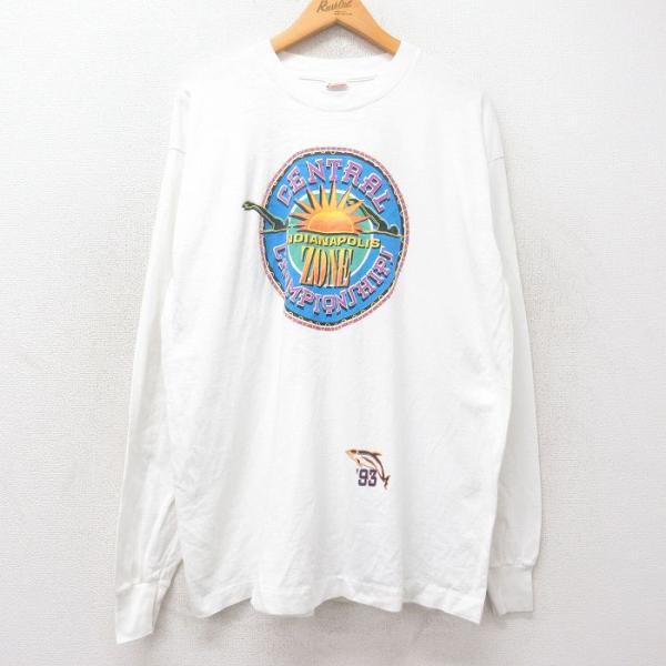 【商品番号】　tsb25060595【商品名】　XL★古着 フルーツオブザルーム 長袖 ビンテージ Tシャツ メンズ 90年代 90s INDIANAPOLIS ZONE コットン クルーネック USA製 白【spe】【メンズ参考サイズ】　...