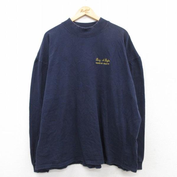 【商品番号】　tsb25061136【商品名】　XL★古着 長袖 ビンテージ Tシャツ メンズ 90年代 90s ELEMENTARY EDUCATOR 大きいサイズ コットン モックネック ハイネック USA製 紺【メンズ参考サイズ】　X...