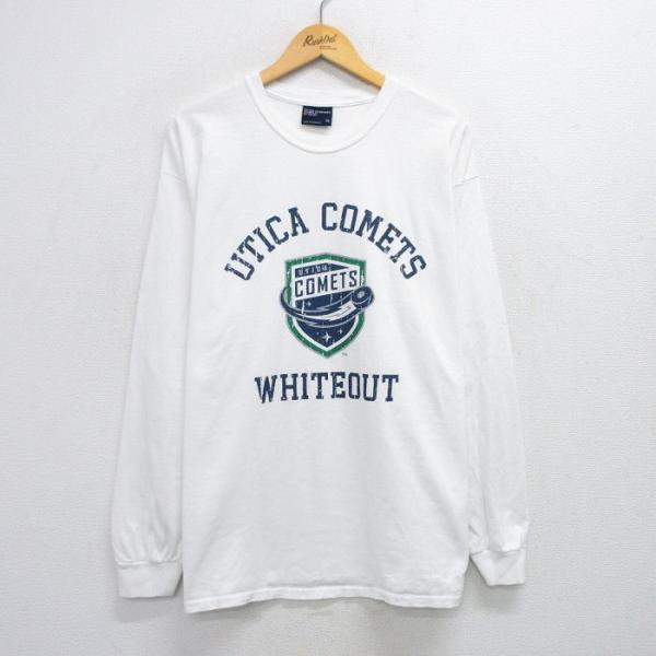 【商品番号】　tsb25063341【商品名】　XL★古着 MVスポーツ 長袖 Tシャツ メンズ UTICA COMETS 大きいサイズ コットン クルーネック 白【メンズ参考サイズ】　XL【表記サイズ】　XL【実寸サイズ】　着丈（肩から裾...