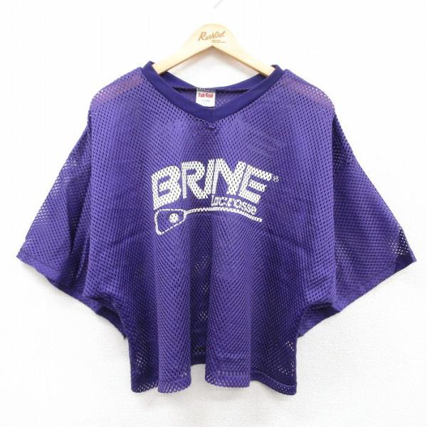 【商品番号】　tsb25070184【商品名】　XL★古着 半袖 ビンテージ Tシャツ メンズ 90年代 90s BRINE ラクロス トップガン メッシュ地 大きいサイズ ショート丈 Vネック 紫【メンズ参考サイズ】　XL【表記サイズ】　...