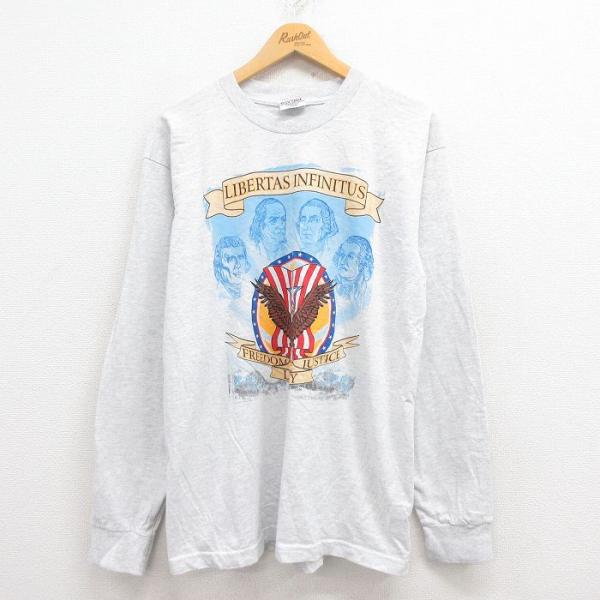 【商品番号】　tsb25070913【商品名】　L★古着 長袖 ビンテージ Tシャツ メンズ 00年代 00s トーマスジェファーソン コットン クルーネック USA製 グレー 霜降り【メンズ参考サイズ】　L【表記サイズ】　L【実寸サイズ】...
