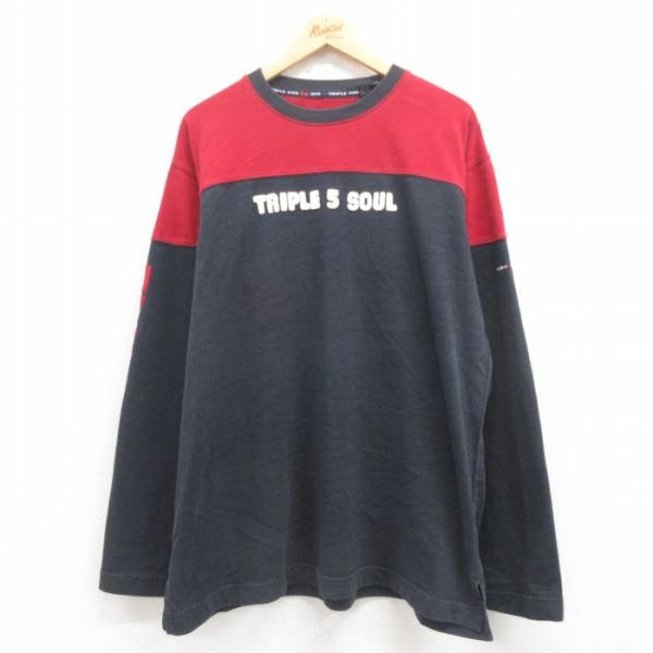 【商品番号】　tsb25073494【商品名】　XL★古着 TRIPLE FIVE SOUL 長袖 Tシャツ メンズ ビッグロゴ 大きいサイズ ツートンカラー クルーネック グレー【メンズ参考サイズ】　XL【表記サイズ】　XXL【実寸サイズ...