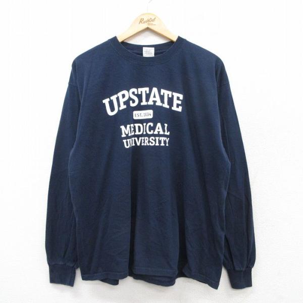 【商品番号】　tsb25080132【商品名】　XL★古着 長袖 ビンテージ Tシャツ メンズ 00年代 00s UPSTATE 大きいサイズ コットン クルーネック 紺【メンズ参考サイズ】　XL【表記サイズ】　XL【実寸サイズ】　着丈（肩...